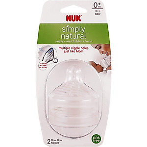 NUK Simply Natural Replacement Nipples, Slow Flow, 2pk