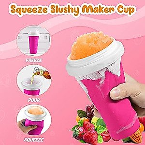 RELPOM® Slushie Maker Cup, TIK TOK Magic Quick Frozen Smoothies Cup, Cooling Cup, Double Layer Squeeze Slushy Maker Cup, Cool Stuff Birthday Gifts for Kids (Pink)