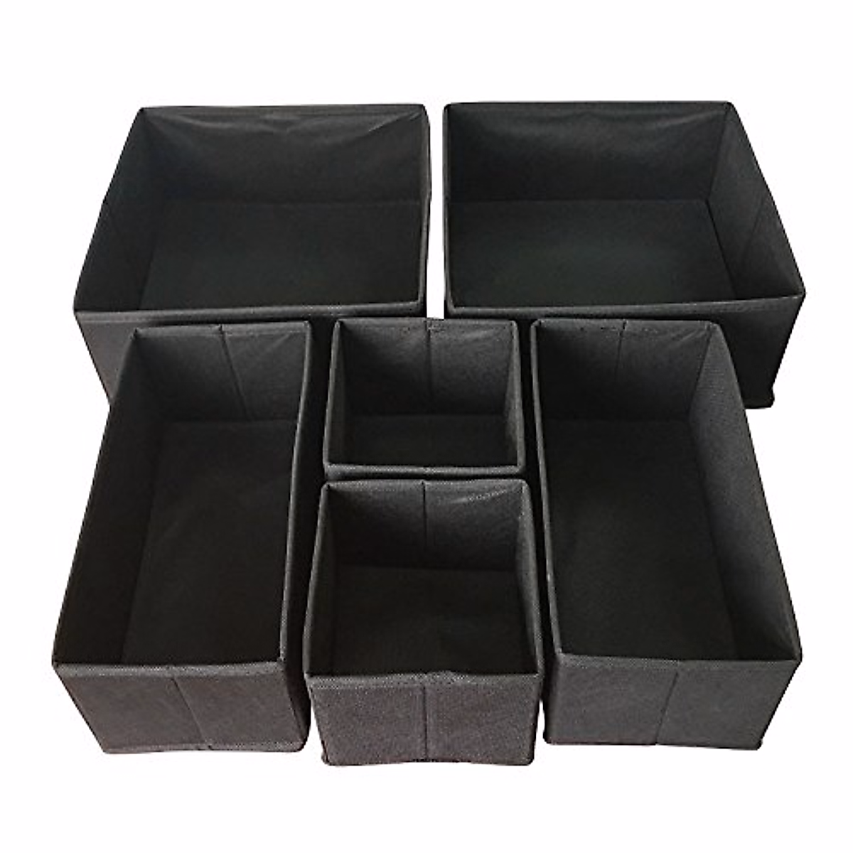 Sodynee® Foldable Cloth Storage Box Closet Dresser Drawer Organizer Cube Basket Bins Containers Divider with Drawers for Underwear, Bras, Socks, Ties, Scarves, 6 Pack, Black