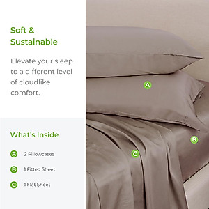 Cariloha Classic 4-Piece Twill Sheet Set | Beach Linen | King | Viscose Material | Allergy Resistant and Extra Soft | Cooling for Hot Sleepers | Corner Bands