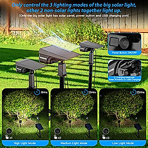 100LED Solar Outdoor Lights Power 2PCS 40LED Non-Solar Lights for Shady Areas via 9.8ft Cables(No Need Plug in), IP68 Solar Spotlights Outdoor, 3 Light Modes Auto ON/Off Solar Powered Spot Lights