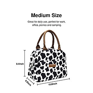Aiphamy Insulated Lunch Bag Reusable Lunch Box Lunch Cooler Tote Bag for Women Men Adults Work Picnic (Cow Print)