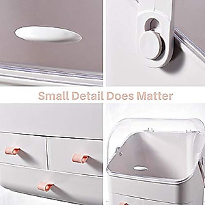 LINFIDITE Cosmetic Storage Box with Lid Makeup Organizer Box with Dust Free Cover Portable Handle,Large Makeup Display Case with Drawers Fully Open Lid,Great for Dresser Bathroom Countertop