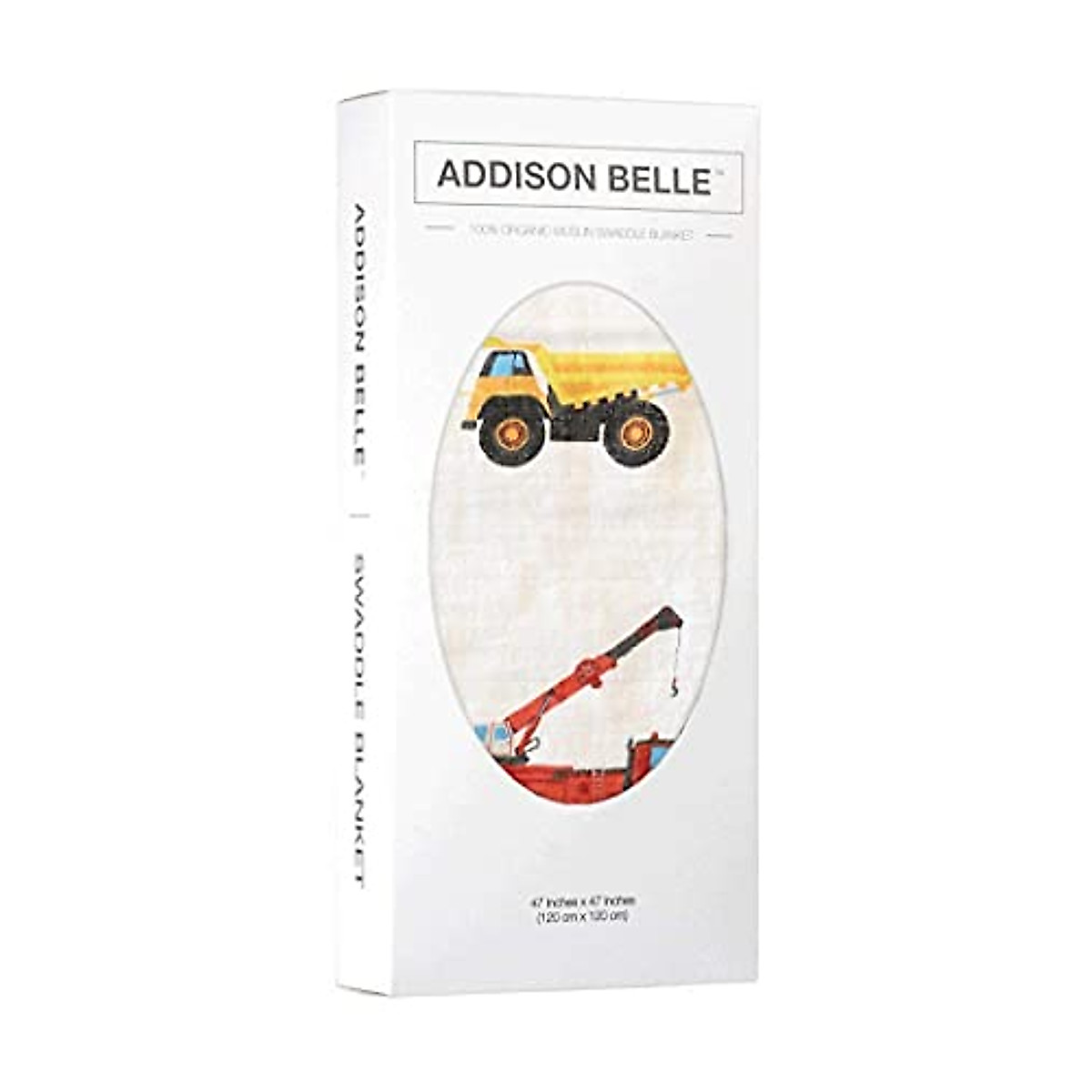 Bundle of ADDISON BELLE Products - 100% Cotton Fitted Crib Sheet + Muslin Swaddle - Construction Trucks - Soft, Durable & Breathable