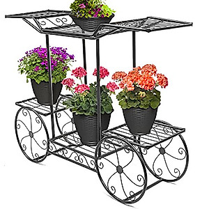 Sorbus® Garden Cart Stand & Flower Pot Plant Holder Display Rack, 6 Tiers, Parisian Style - Perfect for Home, Garden, Patio (Black)