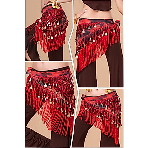 MUNAFIE Belly Dancing Belt Colorful Waist Chain Belly Dance Hip Scarf Belt Triangle Skirt (Red)