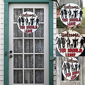 GUAGLL Horror Wooden Door Sign Welcome Sign, 12" Halloween Party Holiday Decoration Prop