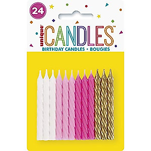 Spiral Party Candles - 2.5" | Pink, White & Gold | 24 Pcs