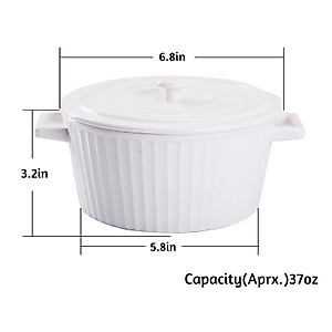 WHJY White Colorful Ceramic Casserole Dish with Lid，1 Quart Ceramic Casserole Pan for Bakeware Oven