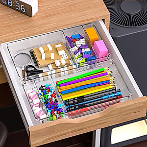 Cq acrylic Clear In Drawer Organizer Set With 24 Adjustable Size Compartments Plastic Drawer Dividers Organizer Bins for Bathroom,Bedroom,Vanity,Desk Drawer Makeup Organizer Trays,Set of 8