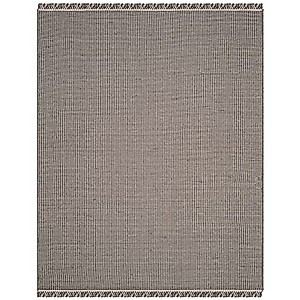 SAFAVIEH Montauk Collection Area Rug - 6' x 9', Ivory & Black, Handmade Flat Weave Boho Farmhouse Cotton Tassel Fringe, Ideal for High Traffic Areas in Living Room, Bedroom (MTK340D)