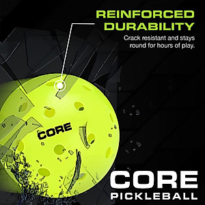 CORE Pickleball Balls for Professionals and All Levels of Play, USA Pickleball Approved Durable Outdoor Pickleball Balls with 40 Holes (6 Pack FBM)