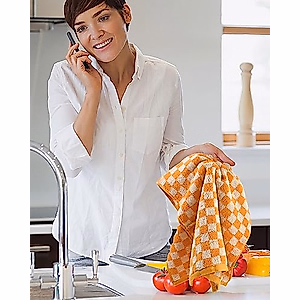Jacquotha Checkered Hand Towels 4 Pack - Cotton Hand Towels for Kitchen Bathroom 29” x 13”, Orange