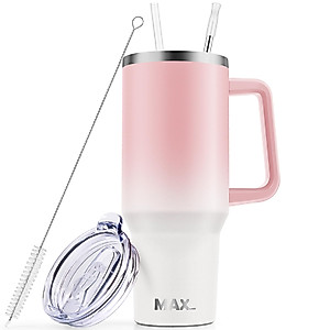 MaxBase 40 oz Tumbler with Handle and Straw Lid, Insulated Reusable Stainless Steel Travel Mug Keeps Drinks Cold up to 34 Hours, 100% Leakproof Bottle for Water, Iced Tea or Coffee, Smoothie and More