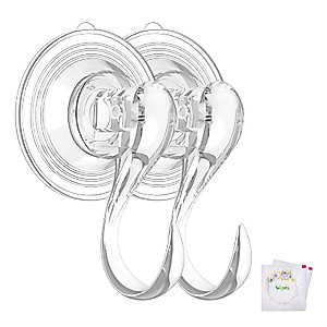 VIS'V Suction Cup Hooks, Small Clear Heavy Duty Vacuum Suction Hooks with Wipes Removable Strong Window Glass Door Kitchen Bathroom Shower Wall Suction Hanger for Towel Loofah Utensils Wreath - 4 Pcs