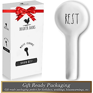 [Set of 2] Farmhouse Spoon Rests for Kitchen Counter by Brighter Barns - Black White Ceramic Spoon Rest for Stove Top - Stove Spoon Holder for Countertop - Coffee Spoon Rest - Farmhouse Kitchen Decor