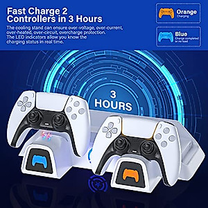 PS5 Stand and Cooling Station with Dual PS5 Controller Charging Station for Playstation 5 PS5 Console Disc/Digital Edition, PS5 Accessories, Cooling Fan, Headset Holder, 11 Game Slots, White