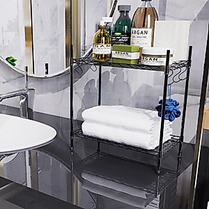 Best 2-Tier Wire Shelving - Black - Lightweight Mini Seasoning Shelf - Kitchen Storage Shelves, Unit with Storage Rack Corner Shelf Shelving Adjustable Storage Shelf, 11.8 "D x 15.7" W x 17.7 "H