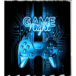 Blue Cool Game Shower Curtain Kids Boys Gaming Bath Curtain with 12 Hooks Modern Gamer Bathroom Decor Teens Gamepad Shower Curtain Set for Stalls Bathtubs 72" Wx72 L Waterproof (Blue Cool Game)