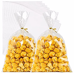 Artby7 Easter Gift Bags 200 Pcs 6x10 Inch Clear Cello/Cellophane Easter Bags for Candy, Card, Stickers, Treat, Bakery, Cookie, Candies, Dessert, Party Favors with Gold Twist Ties