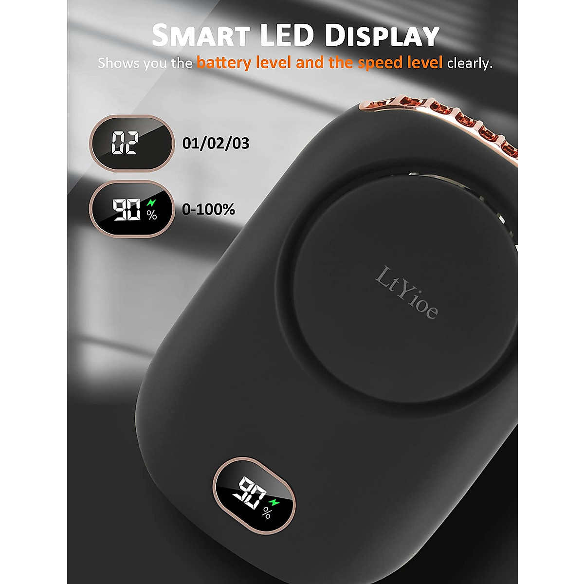LtYioe Mini Fan Mini Handheld Fan Portable Fans USB Rechargeable, Personal Desk Fan Multifunctional with Strong Airflow, LED Smart Display and 3 Speed Adjustable for Outdoor Beach Home(Dark Black)