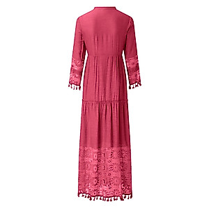 Ladies Fashion V Neck Long Sleeve Lace Tassel Long Dress Beach Dress Casual Dress Casual Spring Dresses for Women 2023 Pink
