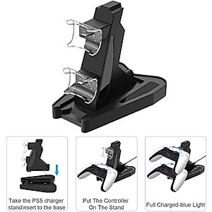 PS5 Controller Charger - Dual Controller Charging Station for PlayStation 5 DualSense with LED Indicator