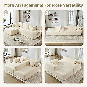 Free Modular Cloud Couch Deep Seat Sectional Sofa with Left Chaise and 5 Pillows, Modern Minimalist Style L-Shaped Chenille Upholstered Corner Sofa&Couch Cum Sofabed for Living Room
