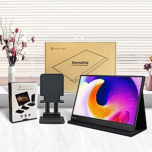PEPPER JOBS 15.6" USB-C Portable Monitor HD 1080P Laptop Monitor Extender and Tablet Holder Solid Sturdy Stand, Dual Tube Foldable for Ipad Pro Holder Stand, Universal Tablet Stand