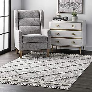 nuLOOM Skylar Textured Trellis Tasseled Area Rug, 4' x 6', Beige