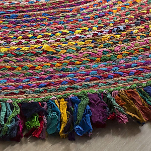 SAFAVIEH Cape Cod Collection Area Rug - 6' Round, Ivory & Red, Handmade Boho Fringe Jute & Cotton, Ideal for High Traffic Areas in Living Room, Bedroom (CAP206A)