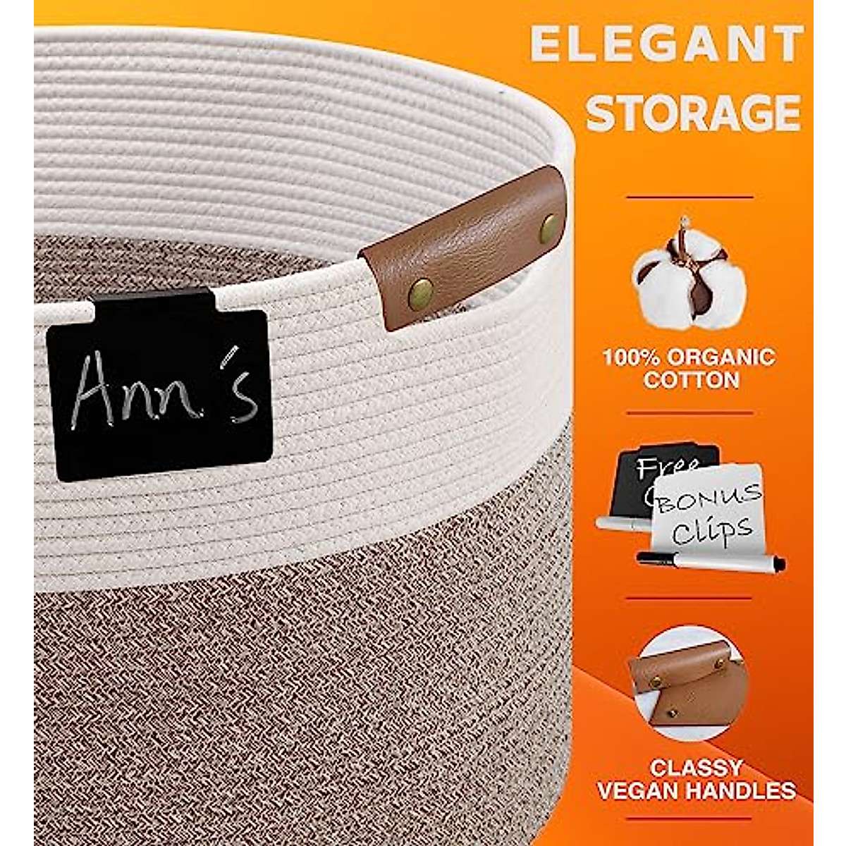 XXXLarge Blanket Storage for Living Room 22 x 14 | Extra Large Laundry Basket | Baby Toy Storage Basket | Blanket Basket Living Room | Woven Basket | Large Baskets for Organizing, Creamy White & Brown