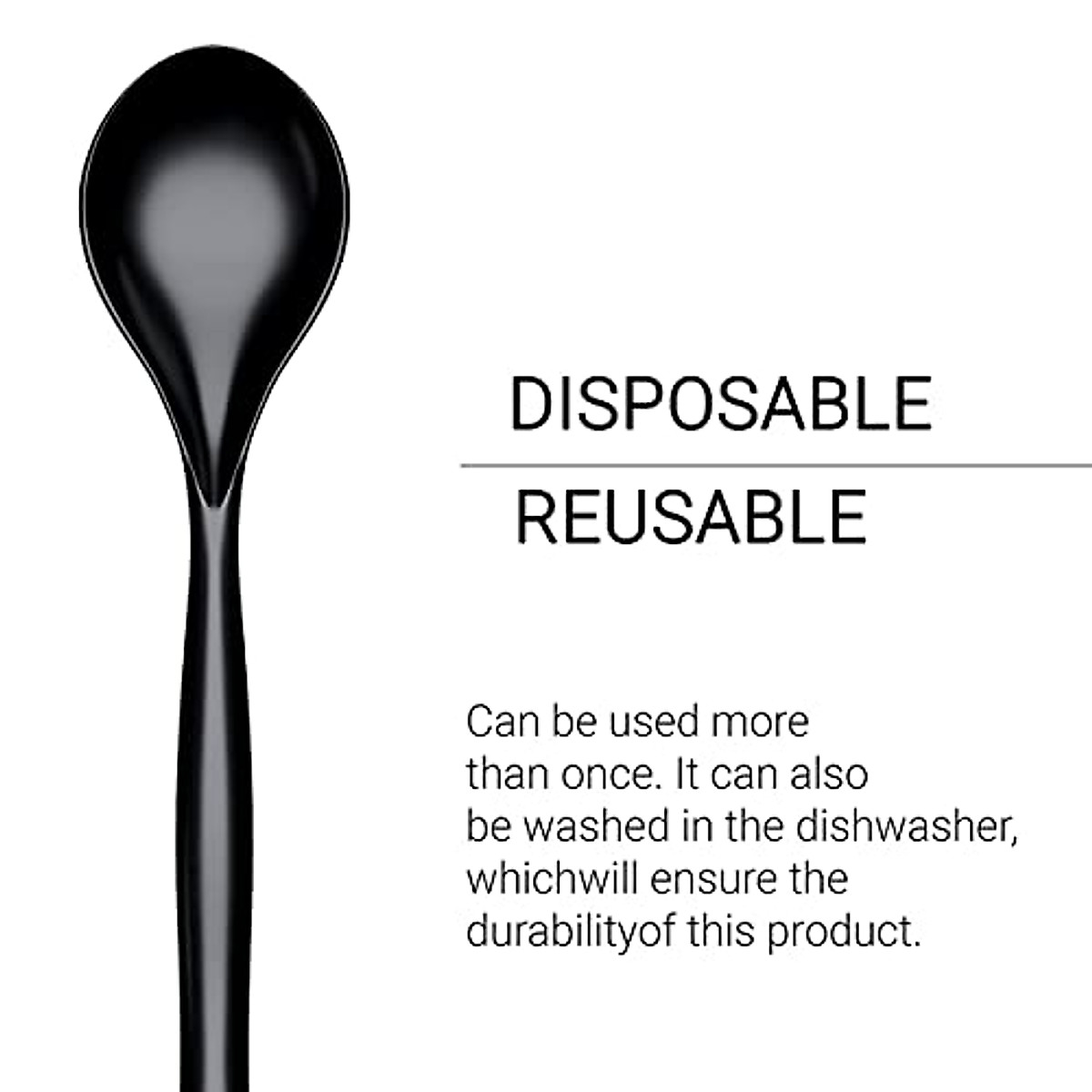 18 Pack Large Black Mixing Heavy Duty Disposable Plastic Serving Spoons Utensils Set - 10" Big Heavy Weight Reusable Cooking Plasticware for Party Buffet Catering Hard Silverware for Salads Sauses