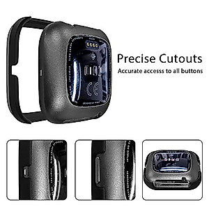 2 Pack LϟK Smartwatch Case Compatible for Fitbit Versa 2 Built-in Tempered Glass Screen Protector, All-Around Ultra-Thin Bumper Full Cover Hard PC Protective Case - Black