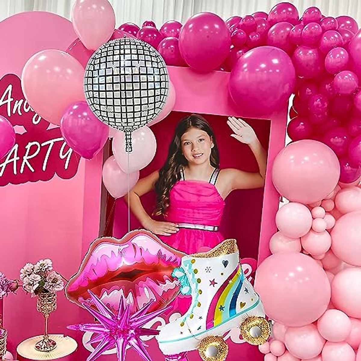 Hot Pink Balloon Garland Rose Red Pink Gold Foil Balloons Arch Kit for Baby Shower Girl Princess Themed Birthday Party Decorations