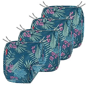 Porch Shield Outdoor Cushion Slipcovers Patio Chair Seat Cushion Covers Set 4 Waterproof Fade Resistant 20 x 18 x 4 inch, Palm Leaf