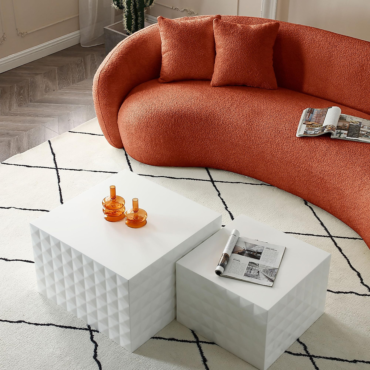 102" Teddy Fleece Boucle Sofa Modern Half Moon Comfy Sectional Leisure Couch, Beautiful Freestanding Curved Sofa & Couch for Living Room, Professionally Upholstery Perfect Shape, Orange 5 Seaters