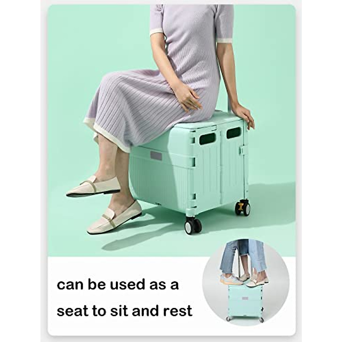 Shopping Trolley Cart, Outdoor Garden Trailer with Adjustable Handle, Portable for Groceries Teacher Crate Foldable Utility Cart with Lid and 8 Wheels Stair Climbing Collapsible Storage Cart