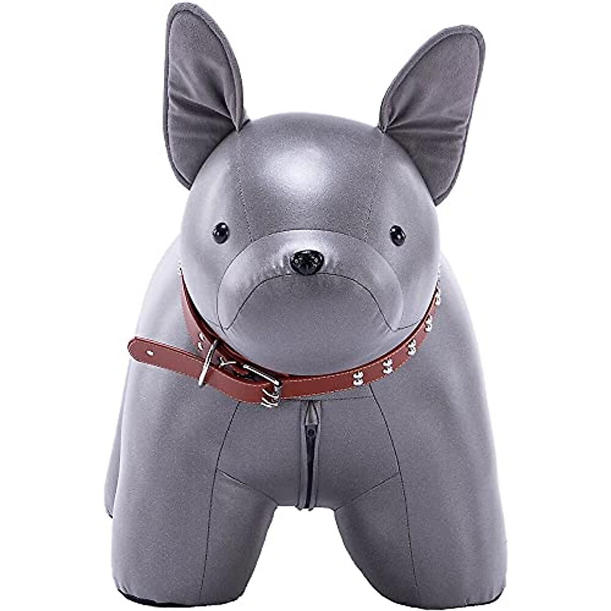CRITTER SITTERS 15-in. Seat Height Faux Leather Gray Dog Animal Shape Ottoman - Furniture for Nursery, Bedroom, Playroom, and Living Room Decor