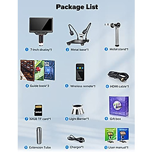 7-inch HDMI LCD Digital Microscope with Extension Tube and Guidebooks, (1200X 16MP 1080P), Microscope with Screen for Soldering & Coin Collection Included 32GB Card, Compatible with TV/Windows/Mac