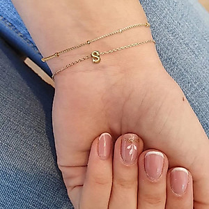 Initial Bracelets for Women Girls, 14K Gold Plated Layered Letter C Initial Bracelets for Women Alphabet Bracelet with Initials C, Valentines Mothers Day Bridesmaid Gifts for Women Girls Kids Jewelry