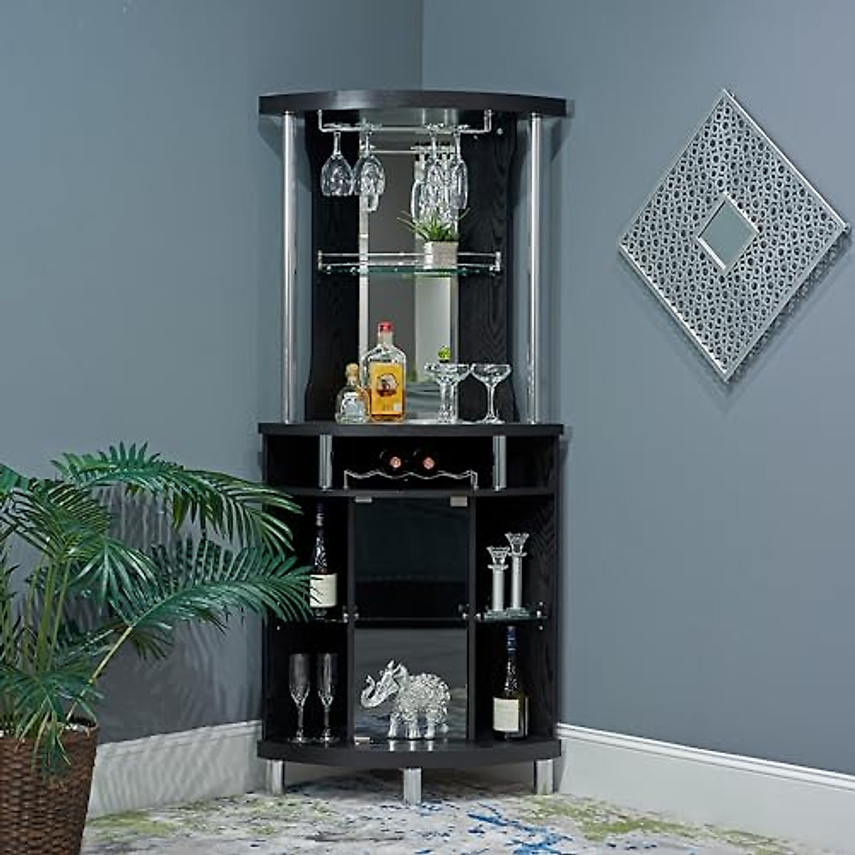 Home Source Corner Bar Unit, Black
