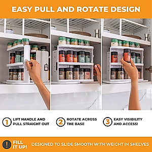 Cabinet Caddy SNAP! (White | Pull & Rotate Spice Rack Organizer| 3 Snap-In Shelves Adjust for 5 Levels of Storage | Magnetic Modular Design | Non-Skid Base | 8.9”H x 6.1”W x 10.8”D