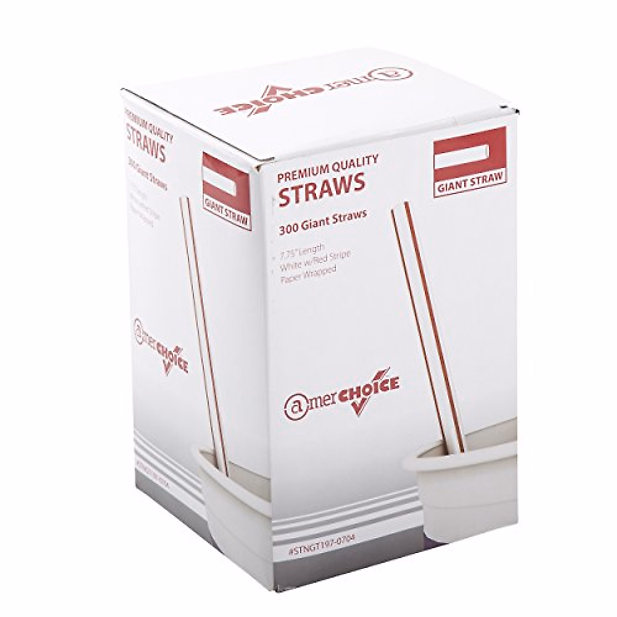AmerCare 7.75 Inch Giant White with Red Stripes Paper Wrapped Straws, Case of 7200
