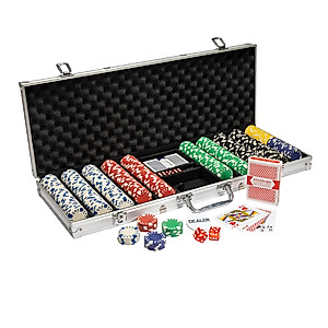 Brybelly 500 Count Diamond Suited Poker Set - 11.5 Gram Clay Composite Chips with Aluminum Case, Playing Cards, & Dealer Button for Texas Hold’em, Blackjack, & Casino Games