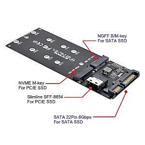 cablecc SFF-8654 to U2 Kit NGFF M-Key to Slimline SAS NVME PCIe SSD SATA Adapter for Mainboard