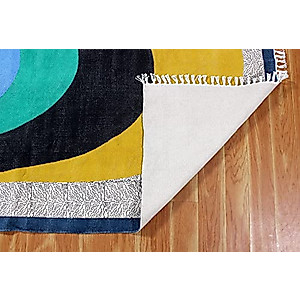 Casavani Indian Handmade Cotton Dhurrie Bordered Blue & Yellow Area Rug Boho Kilim Flat Weave Rug Indoor Hall Room Decor Carpet Throw Rugs for Bedroom Living Room Bathroom Balcony 6x12 Feet Runner