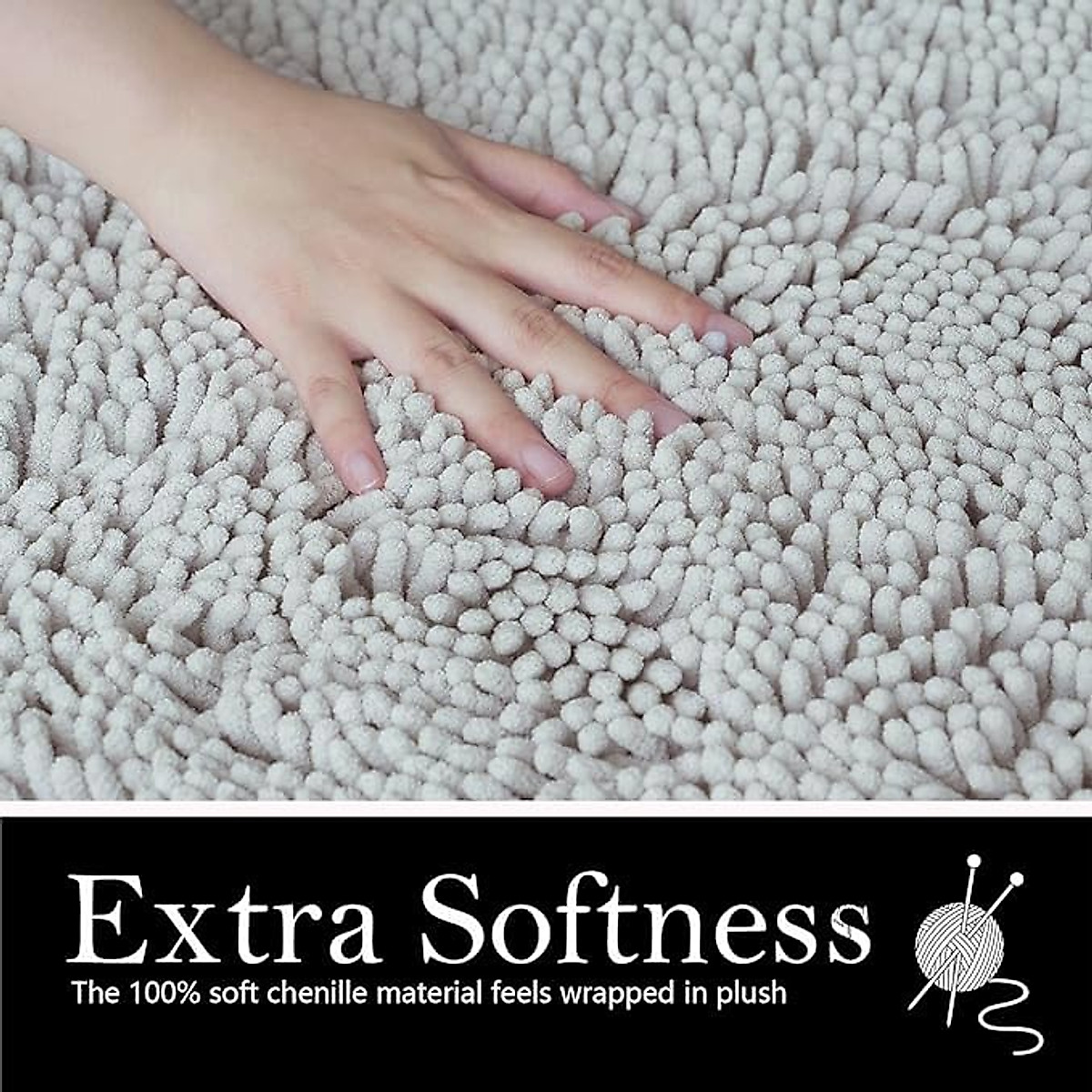 AINAHYVA Bathroom Rugs Chenille Bath mat 2 Piece Set, Super Absorbent, Strong PVC Non Slip Backing, Bath mats for Bathroom, Plush Shaggy, Thick, Machine Washable, Bathtub, Toilet (Light Grey)