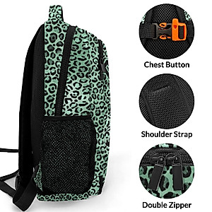 Anneunique Custom Cheerleader Backpack Custom Multifunctional Waterproof Laptop Bag for Travel Gift Leopard Print Green Cheer