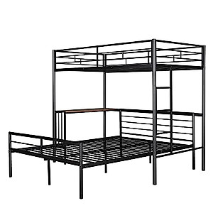 Harper & Bright Designs Twin Over Full Metal Bunk Bed Frame with Desk, Ladder and Quality Slats for Bedroom (Black)